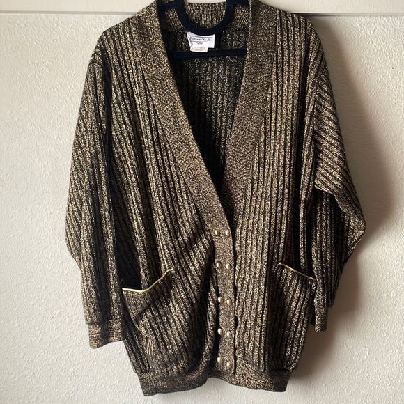 Vintage | Sweaters | Vintage Gold Metallic Button Down Cardigan By ...